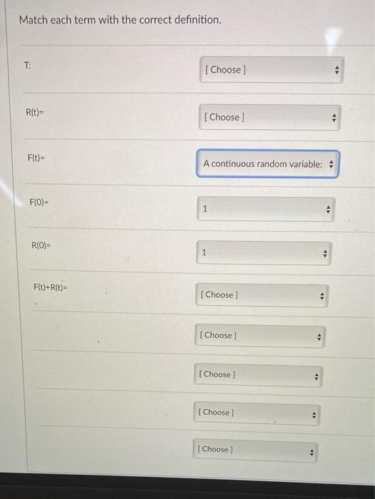 Solved Match each term with the correct definition. T: R(t)= | Chegg.com