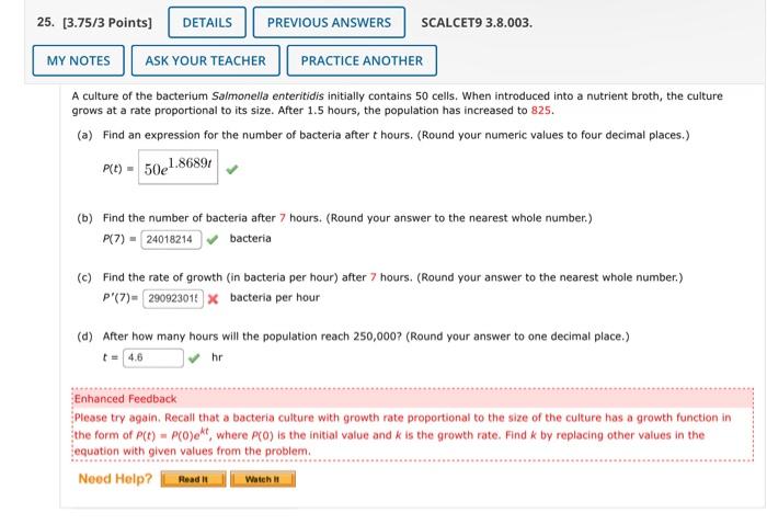 Solved A culture of the bacterium Salmonella enteritidis | Chegg.com