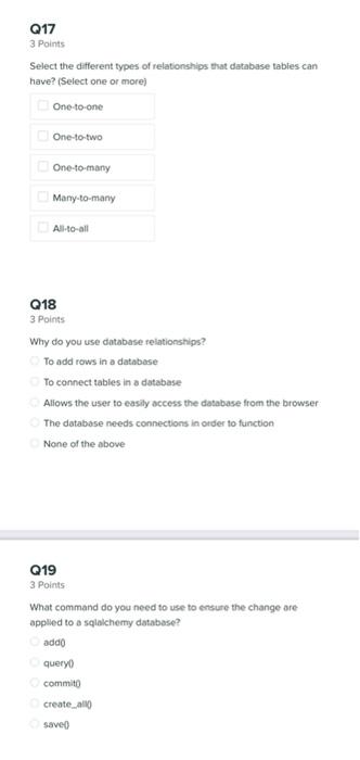 Solved Q17 3 Points Select the different types of | Chegg.com