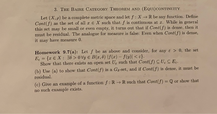 Solved 3. THE BAIRE CATEGORY THEOREM AND (EQUICONTINUITY Let | Chegg.com