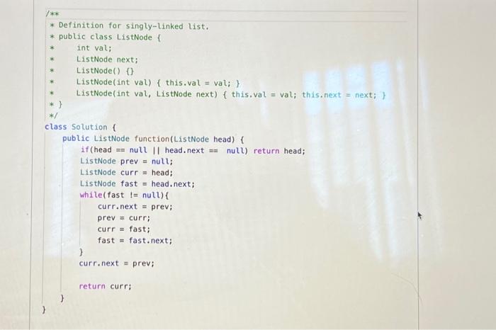 Solved Given a singly linked list with one reference head | Chegg.com