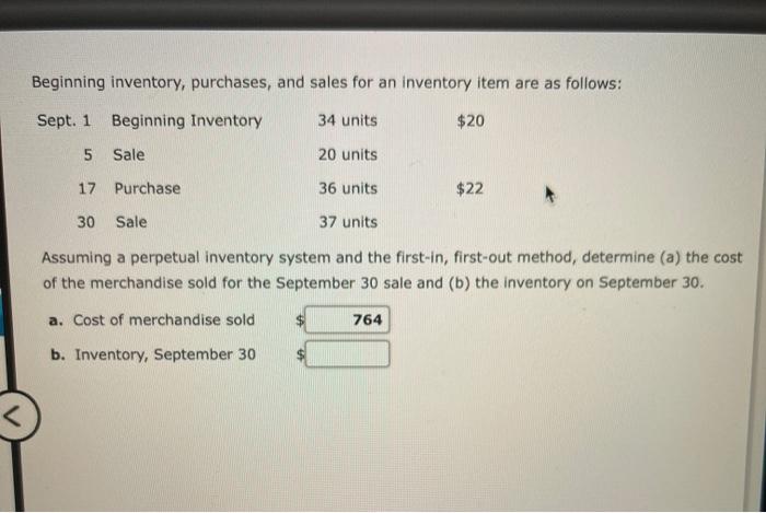 Solved Beginning inventory, purchases, and sales for an | Chegg.com