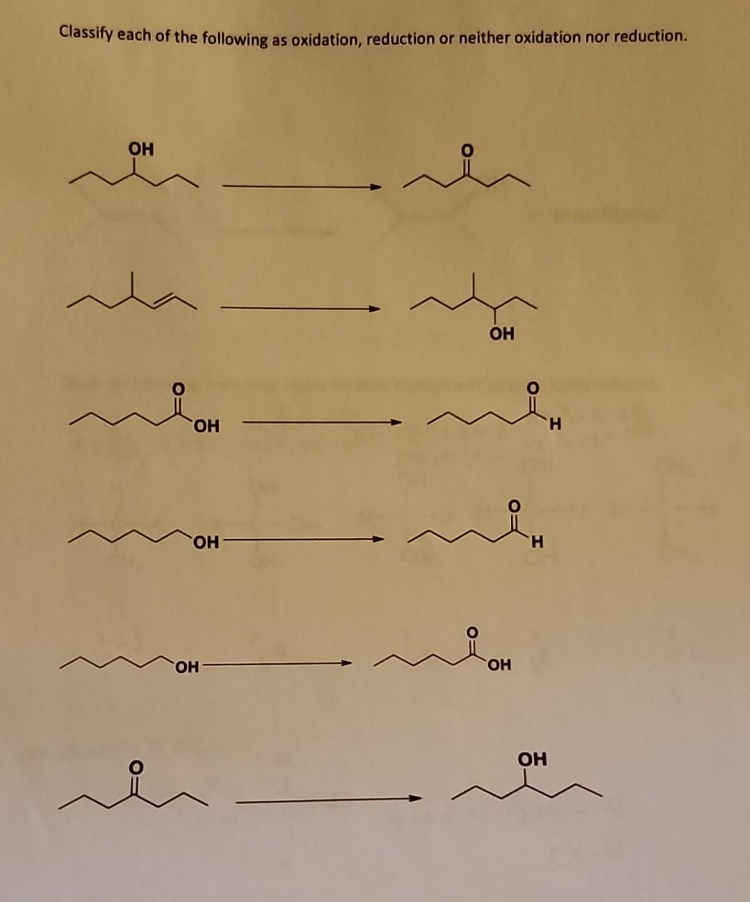 Solved classify each of the following as oxidation, | Chegg.com