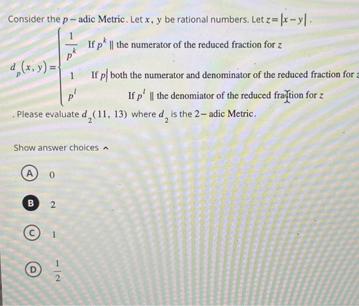 Solved Consider the Euclidean Metric. Please evaluate | Chegg.com