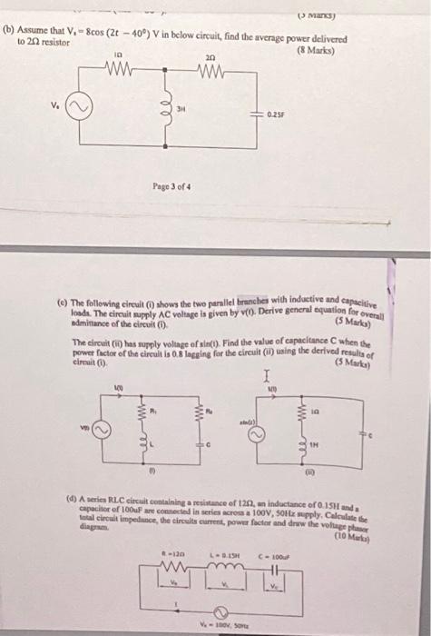 Solved (b) Assume that V1=8cos(2t−40∘)V in below circuit, | Chegg.com