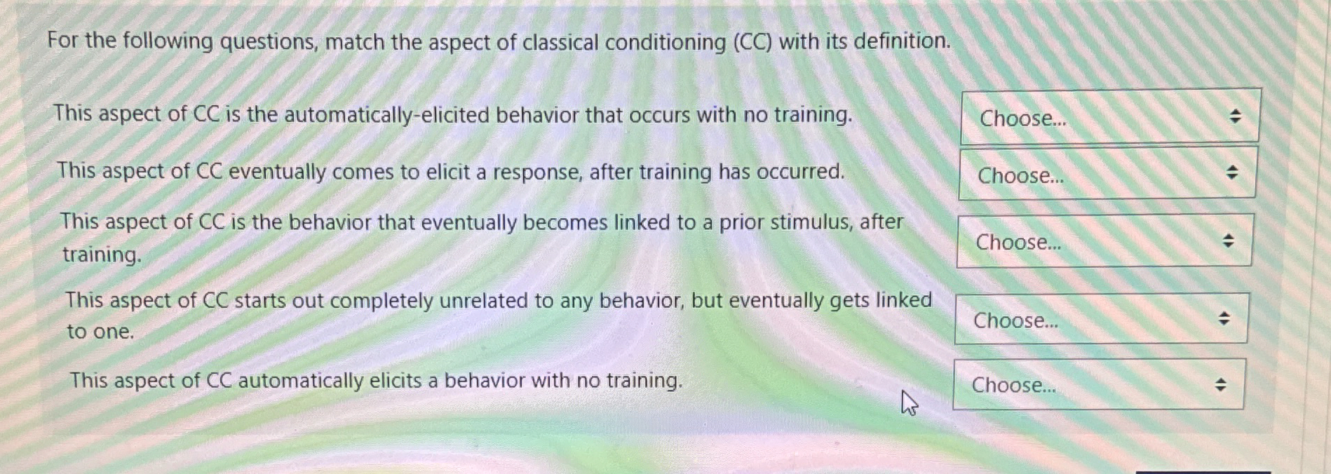 Solved For the following questions, match the aspect of | Chegg.com