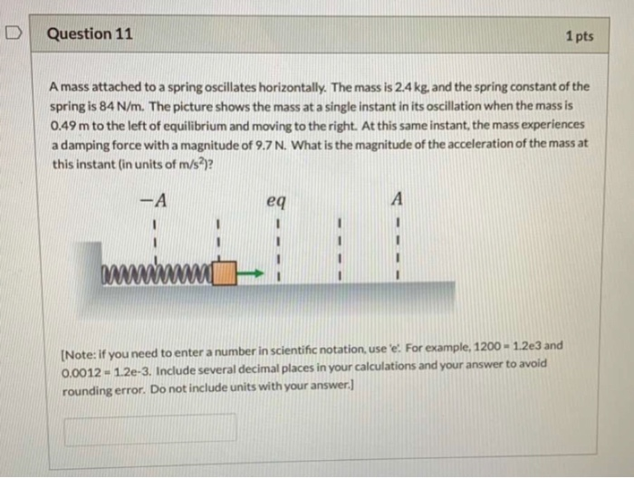 Solved Question 11 1 pts A mass attached to a spring | Chegg.com