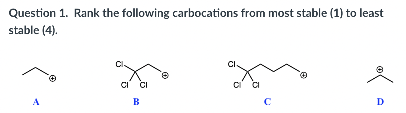 Solved Question 1. ﻿Rank the following carbocations from | Chegg.com