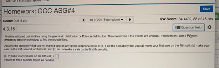 Solved MIH 211 Statistics Spring 2010 Save Homework: GCC | Chegg.com