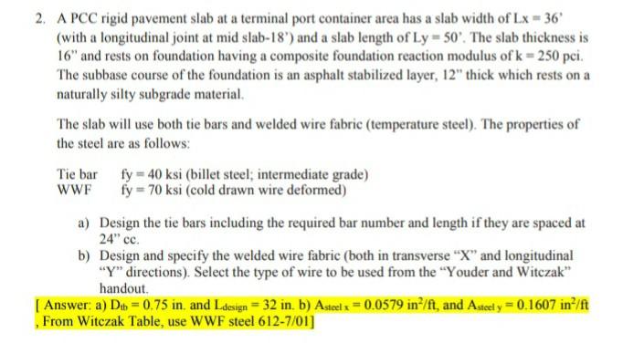 Solved 2. A PCC rigid pavement slab at a terminal port | Chegg.com