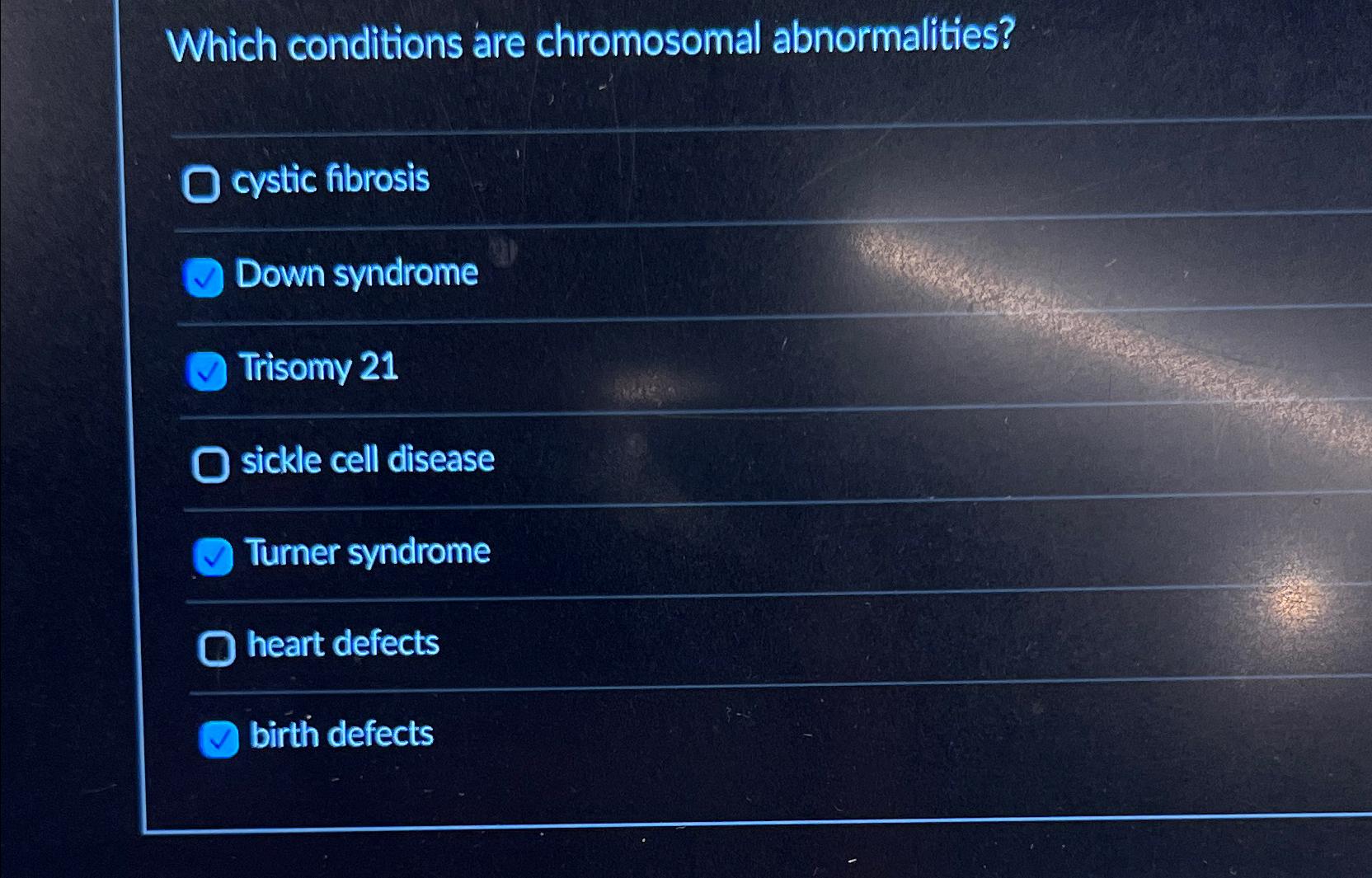 Solved Which conditions are chromosomal abnormalities?cystic | Chegg.com