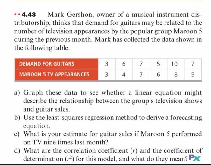Solved -4.43 Mark Gershon, owner of a musical instrument | Chegg.com