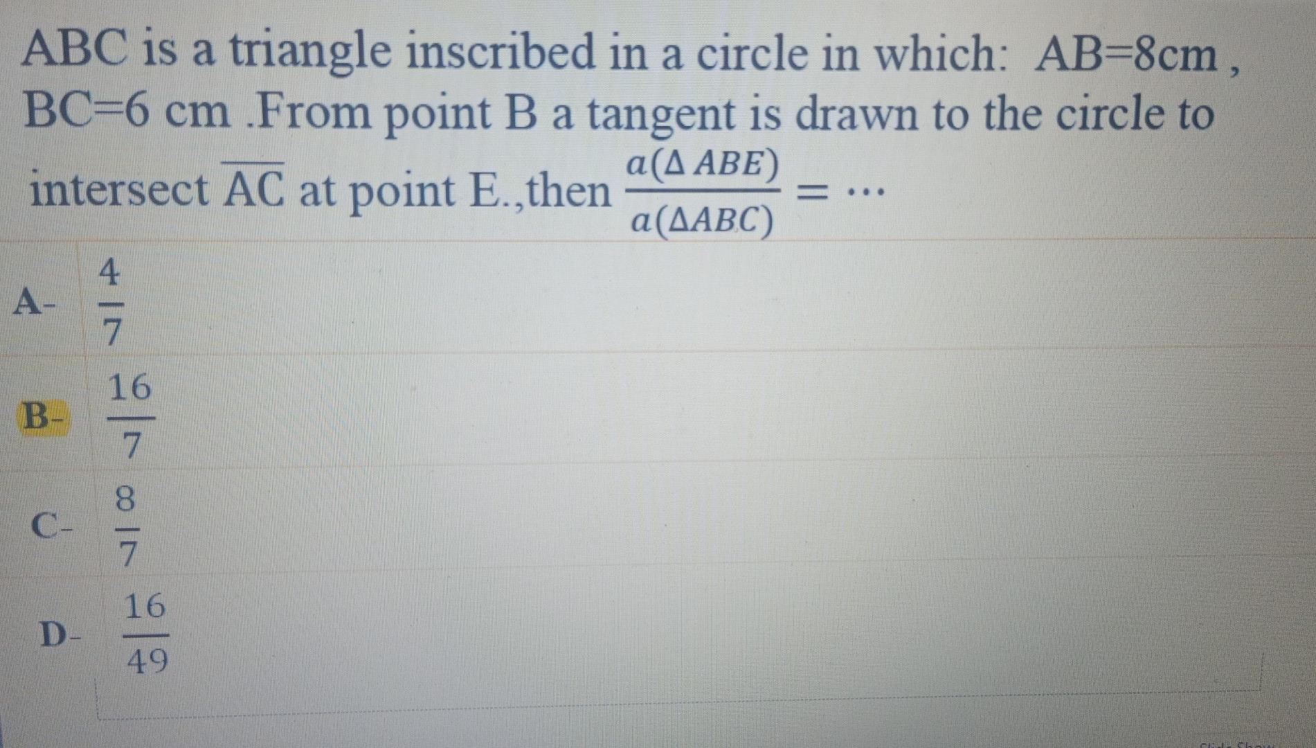Solved a ABC is a triangle inscribed in a circle in which: | Chegg.com