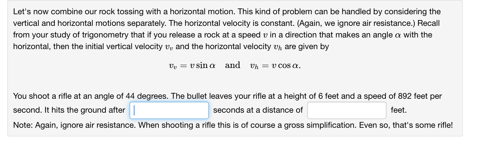 Solved Let's now combine our rock tossing with a horizontal | Chegg.com
