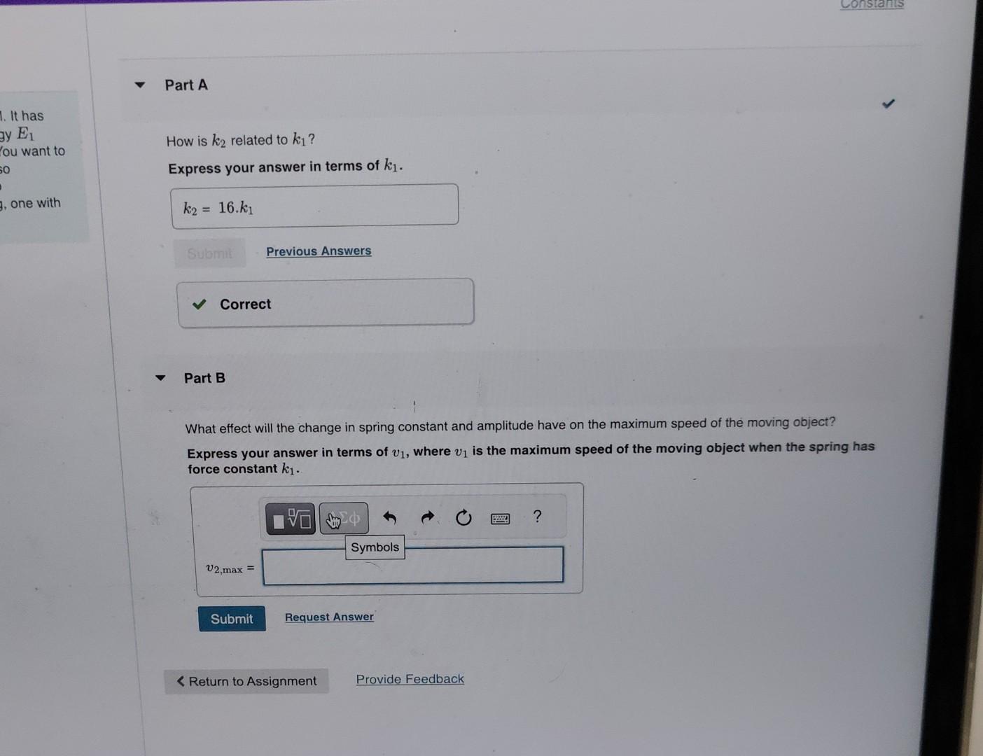 Solved An object with mass m is moving in SHM. It has | Chegg.com