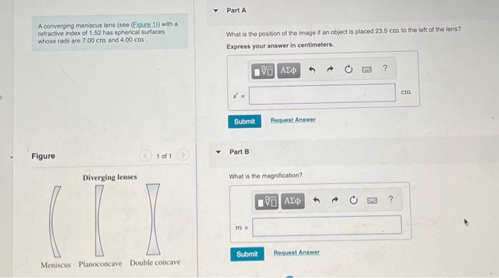 Solved Part A A converging meniscus lens (see (Elgure 1)) | Chegg.com