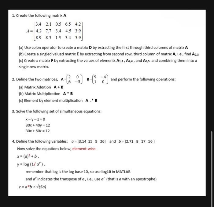 1. Create a MATLAB script file (.m file type) that | Chegg.com