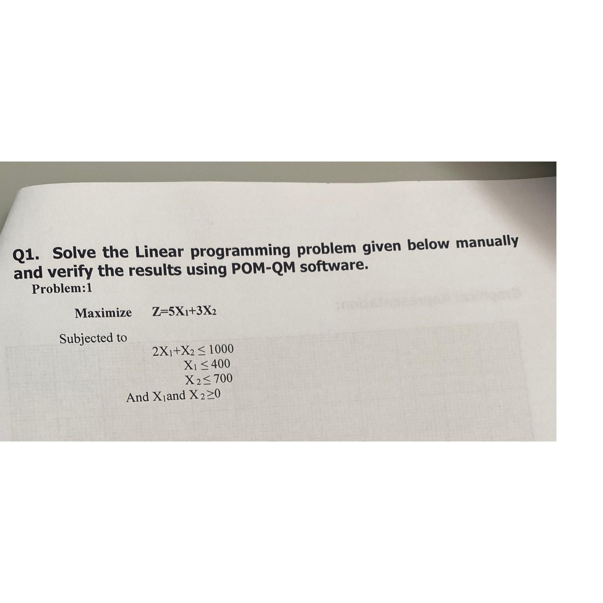 Solved Q1. ﻿Solve the Linear programming problem given below | Chegg.com