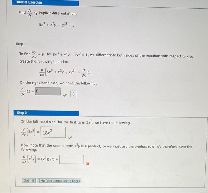 Solved Tutorial Exercise Find dy by implicit | Chegg.com
