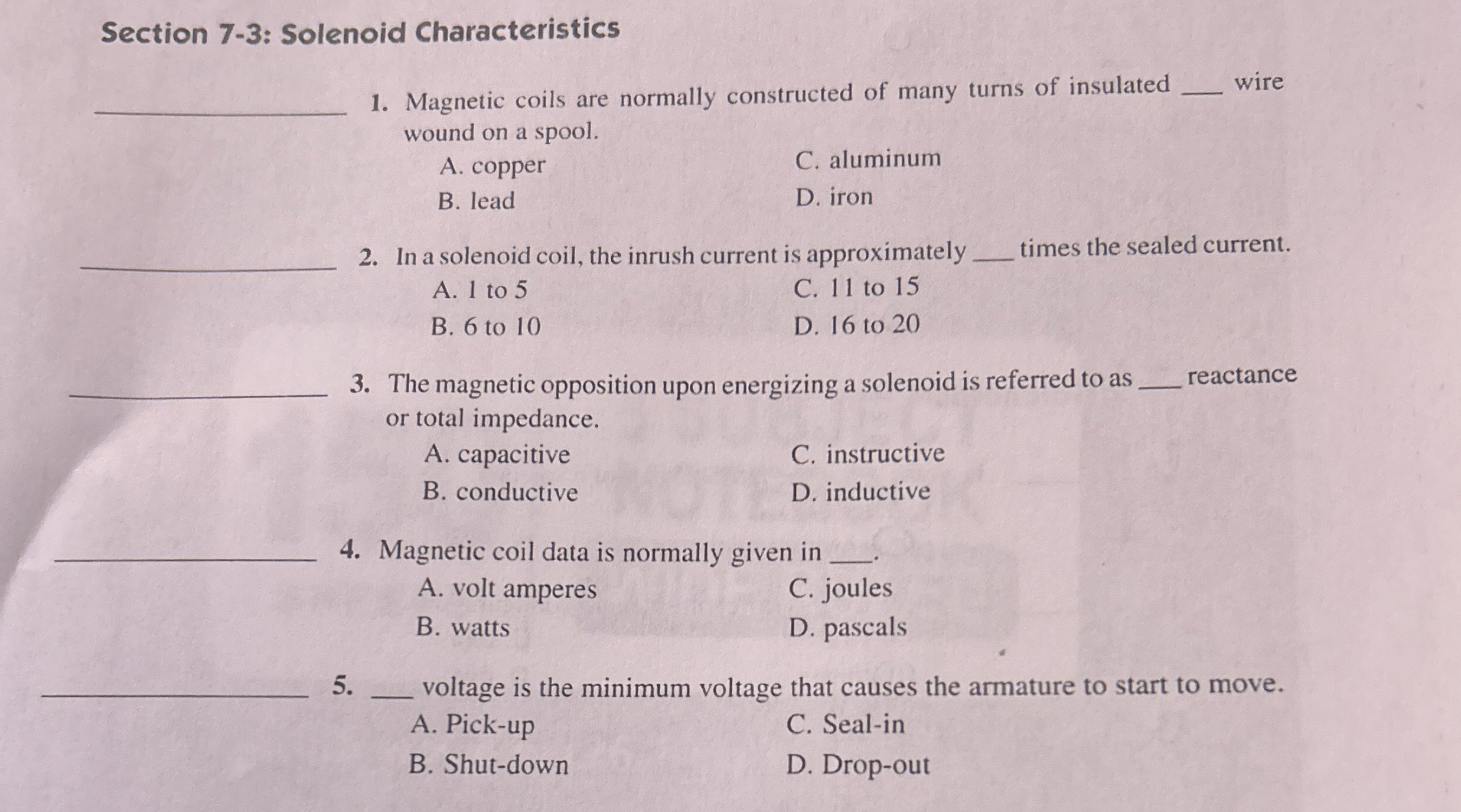 Solved Section 7-3: Solenoid CharacteristicsMagnetic coils | Chegg.com