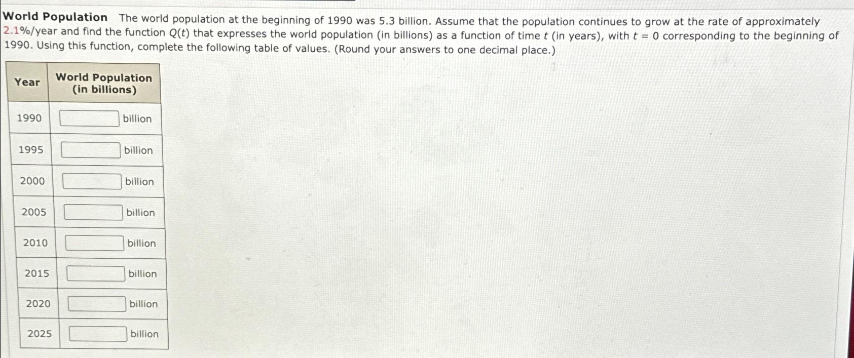 Solved World Population The world population at the | Chegg.com