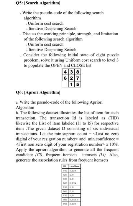 Solved Q5: [Search Algorithm .Write the pseudo-code of the | Chegg.com