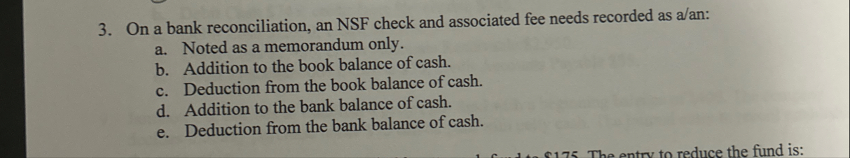 Solved On a bank reconciliation, an NSF check and associated | Chegg.com