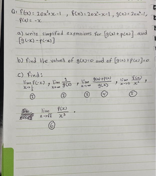 Solved Q1 f(−x)p(x)=20x2+x−1,=−x a) Write simplified | Chegg.com