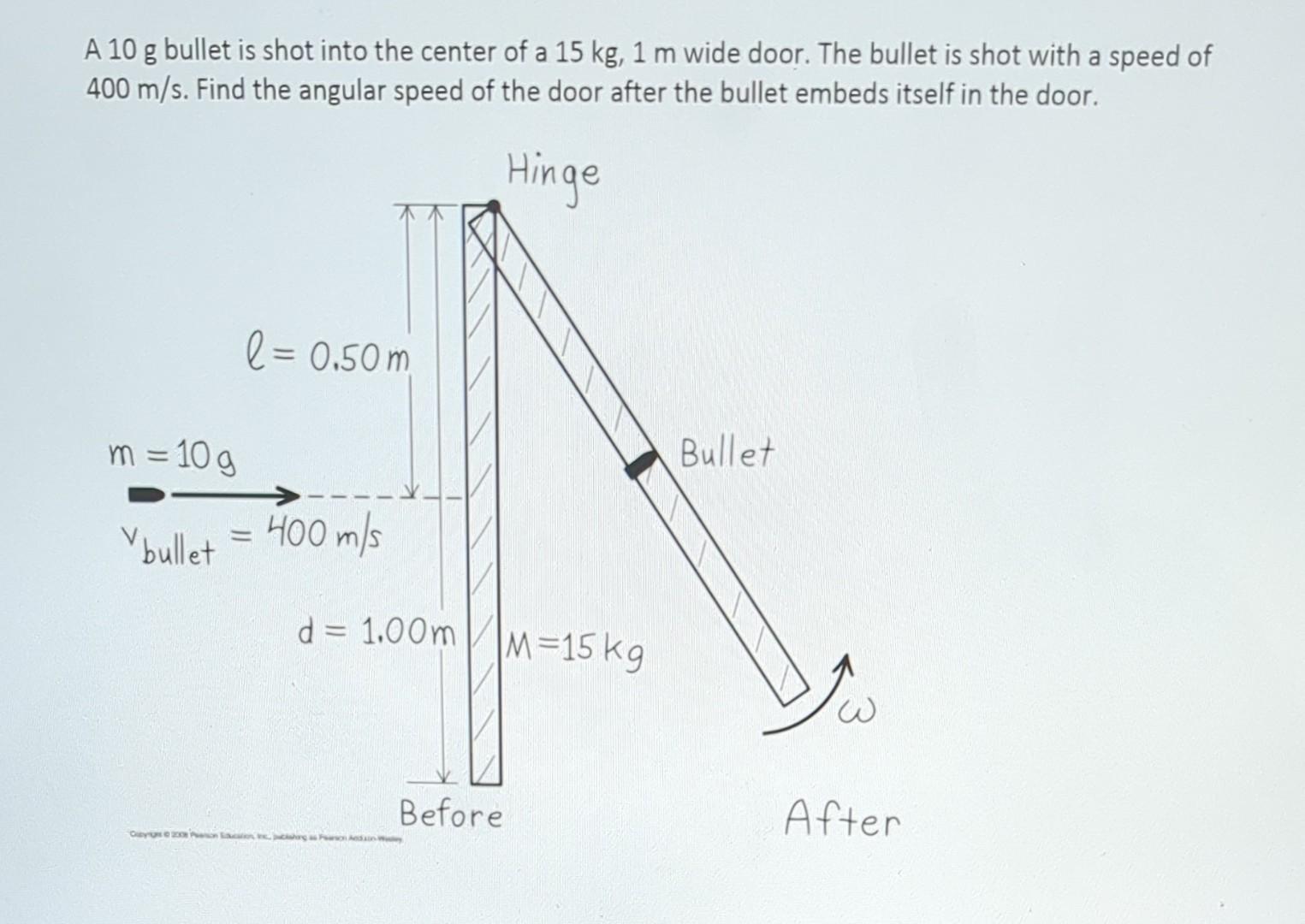 Solved A 10 g bullet is shot into the center of a 15 kg,1 m | Chegg.com