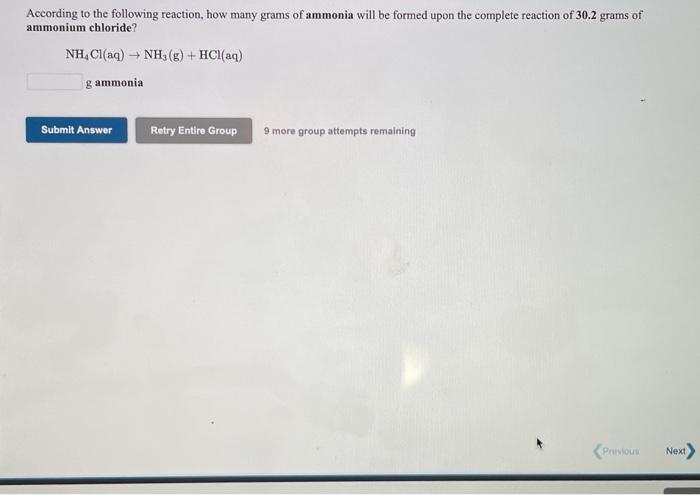Solved According to the following reaction, how many grams | Chegg.com