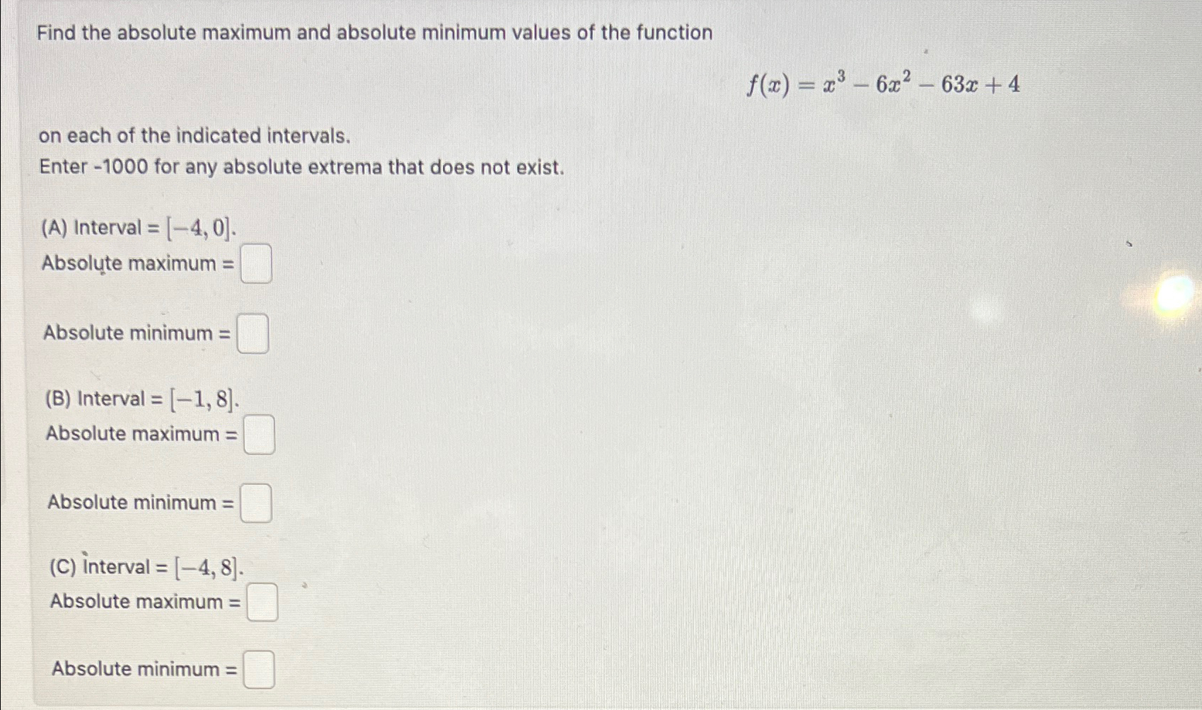 Solved Find the absolute maximum and absolute minimum values | Chegg.com