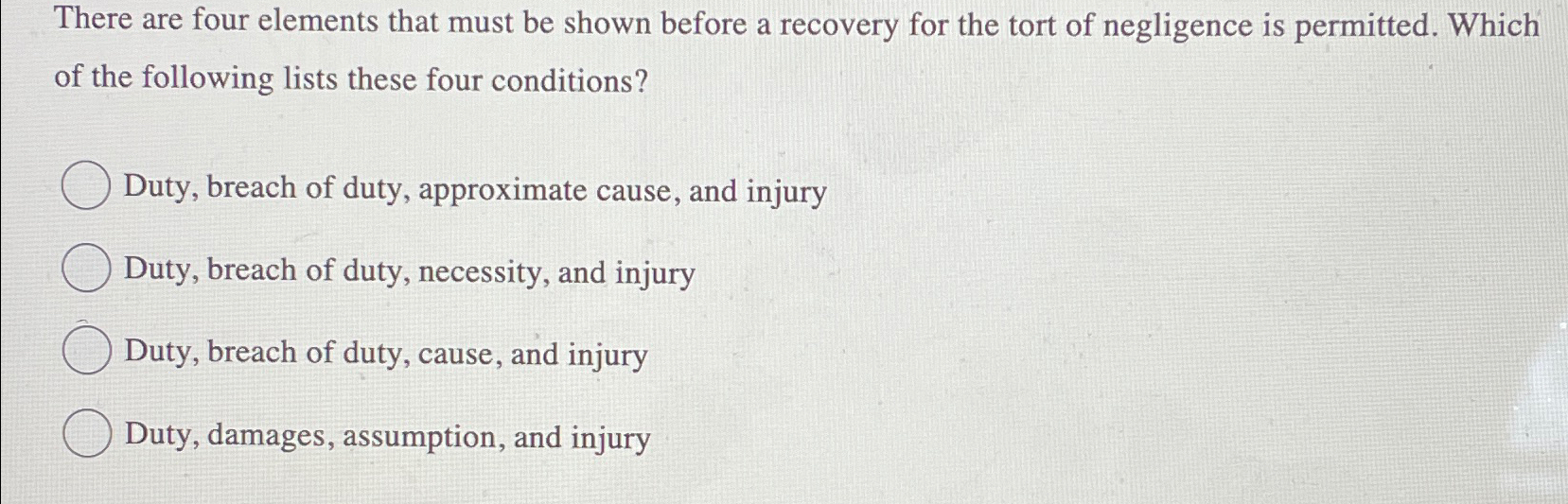Solved There are four elements that must be shown before a | Chegg.com