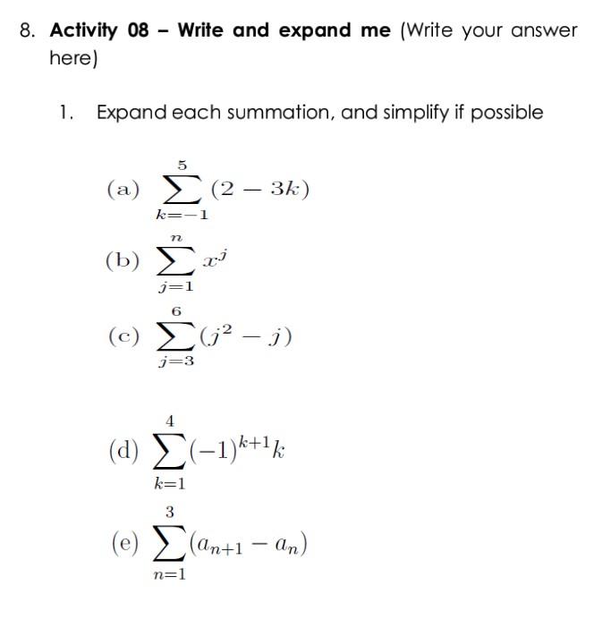 Solved 8. Activity 08 - Write and expand me (Write your | Chegg.com