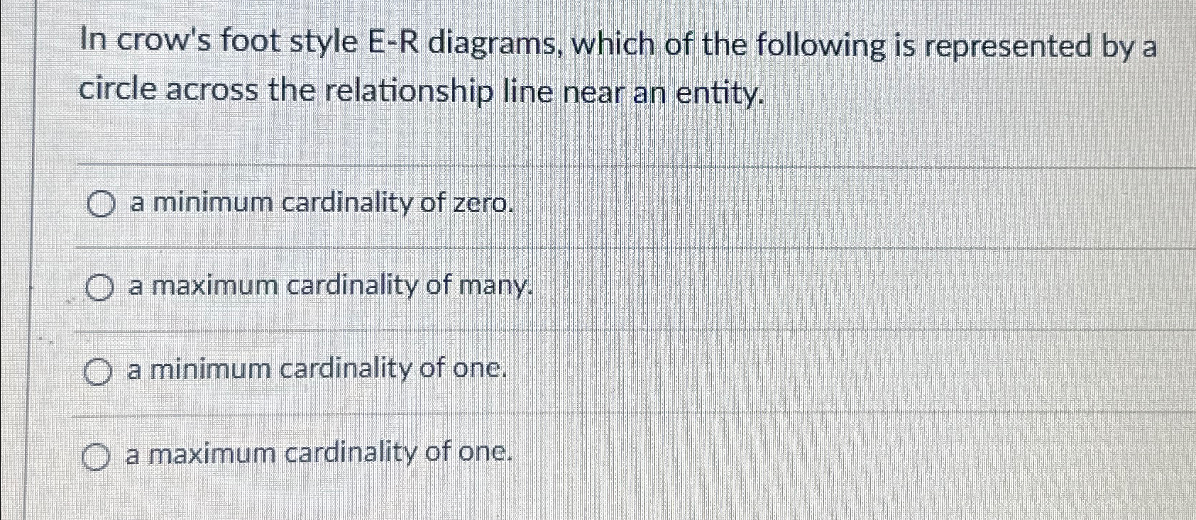 Solved In crow's foot style E-R diagrams, which of the | Chegg.com