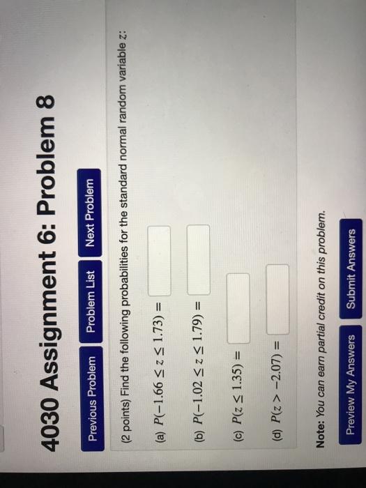 Solved 4030 Assignment 6: Problem 8 Previous Problem Problem | Chegg.com