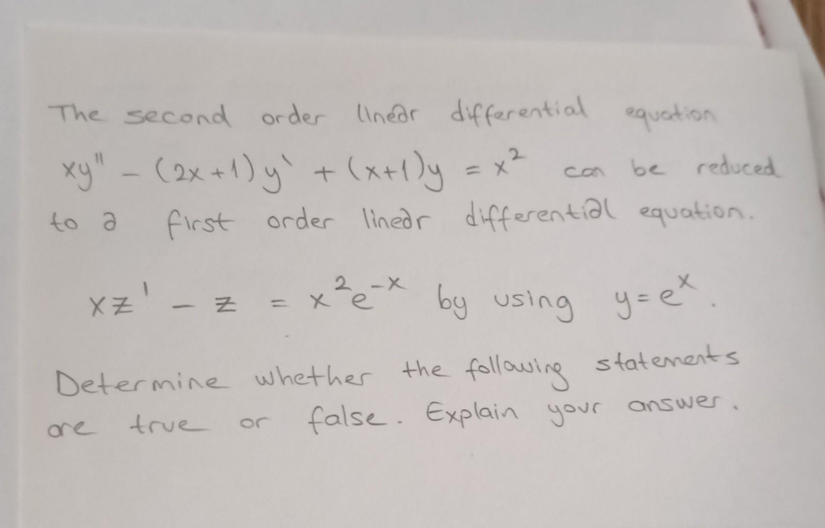 Solved The second order linear differential equation | Chegg.com