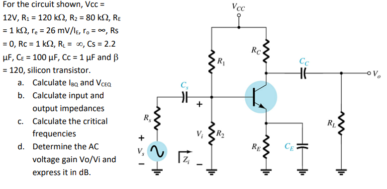 Solved For the circuit shown, Vcc = 12 | Chegg.com