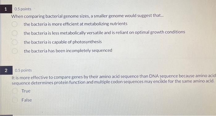 Solved 05 Points When Comparing Bacterial Genome Sizes A