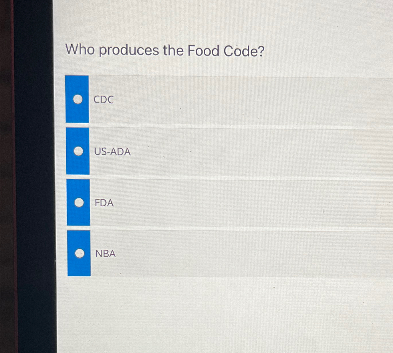 Solved Who produces the Food Code?CDCUS-ADAFDANBA | Chegg.com