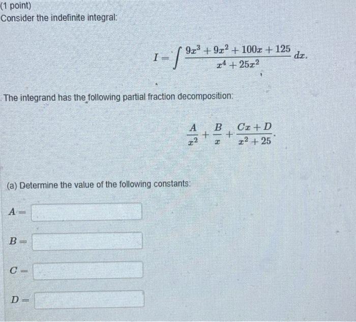 Solved (1 point) Consider the indefinite integral: I - 19 | Chegg.com