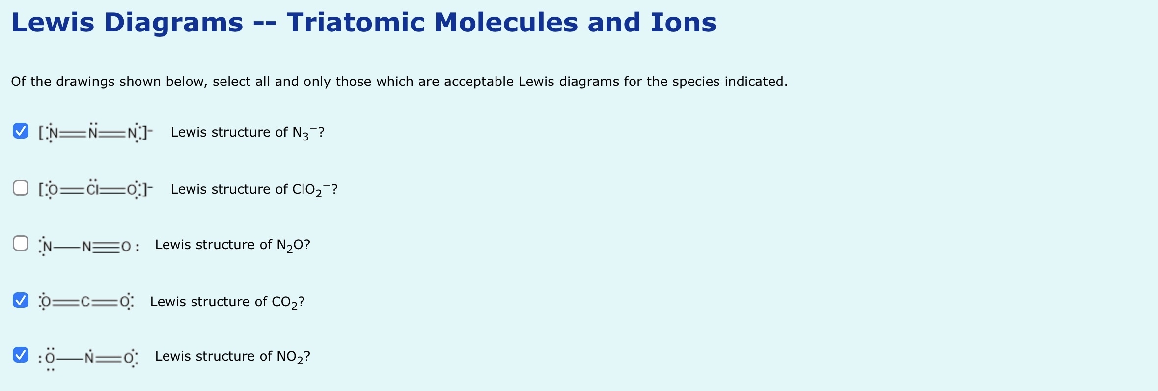 Solved Lewis Diagrams ﻿triatomic Molecules And Ionsof The