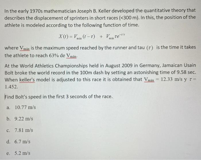 Solved In the early 1970s mathematician Joseph B. Keller | Chegg.com