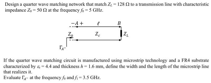 Solved Design a quarter wave matching network that match 2 = | Chegg.com