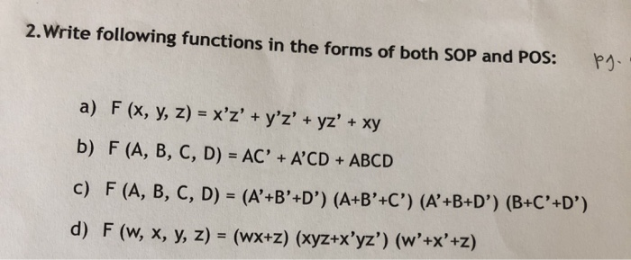 Solved 2write Following Functions In The Forms Of Both Sop 4052