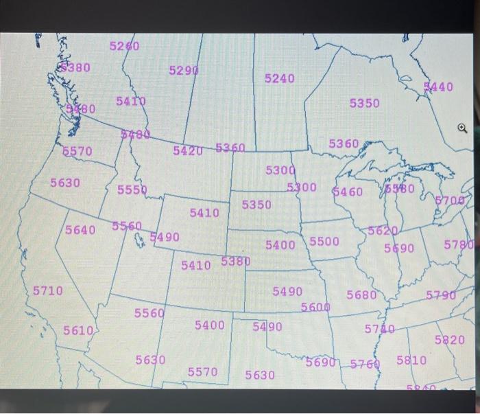 Solved 7. Map 1 shows 500-mb heights (in m) on a late | Chegg.com
