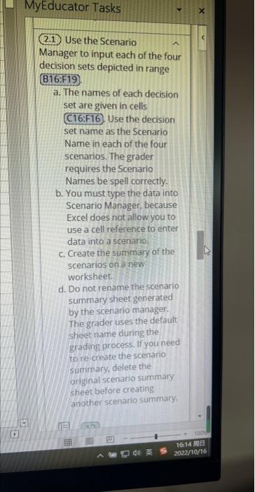 2.1) Use the Scenario Manager to input each of the | Chegg.com