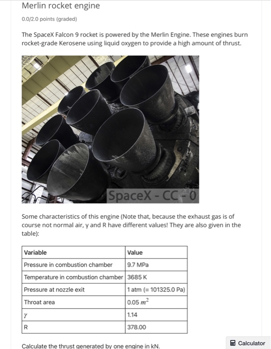 Solved Merlin rocket engine 0.0/2.0 points (graded) The | Chegg.com