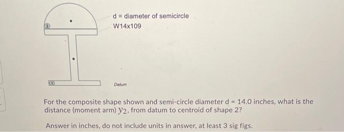 Solved d = diameter of semicircle W14x109 3 Datum For the | Chegg.com