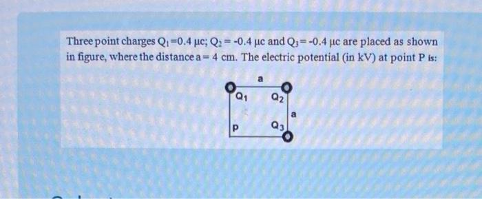 Solved Three point charges Q1=0.4 uc; Q2 = -0.4 pc and | Chegg.com