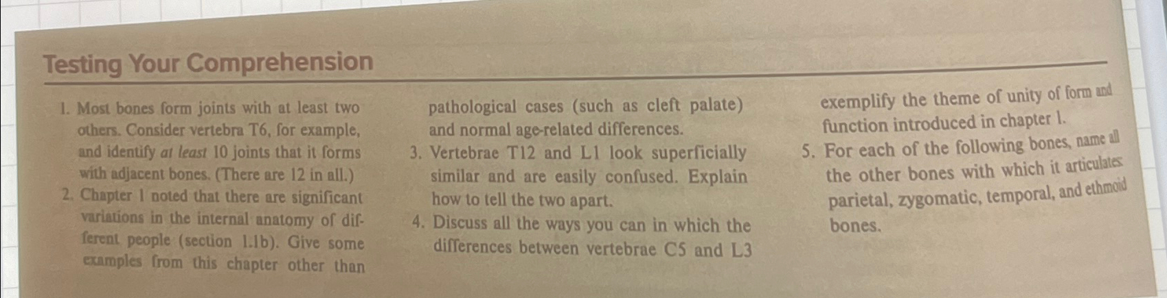 Solved Testing Your ComprehensionI. Most bones form joints | Chegg.com